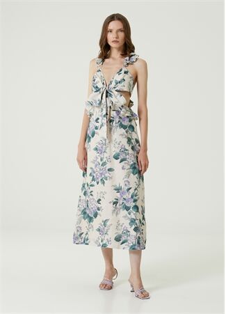 Zimmermann Kadın Cassia Mavi Çiçekli Fırfırlı Midi Keten Elbise 0 US Zimmermann Kadın Cassia Mavi Çiçekli Fırfırlı Midi Keten Elbise 0 US