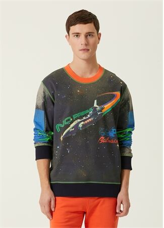 Balmain Erkek Gri Gezegen Baskılı Sweatshirt M EU