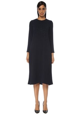 Beymen Collection Kadın Lacivert Taşlı Uzun Kol Midi Krep Elbise 34