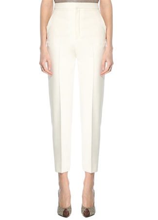 Kadın Slim Fit Ekru Yün Pantolon Bej 38 IT