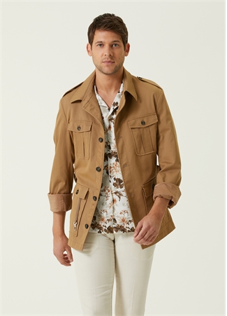 Eleventy Erkek Kamel Beli Kemerli Omuzları Apoletli Pardösü Kahverengi 50 IT