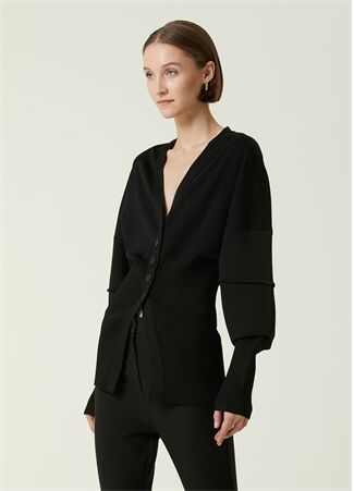 Academia Kadın Siyah V Yaka Kol Detaylı Hırka L