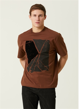 Z Zegna Erkek Kahverengi Baskılı T-shirt Turuncu S IT Z Zegna Erkek Kahverengi Baskılı T-shirt Turuncu S IT