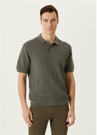 Network Erkek Haki Polo Yaka Dokulu Kazak XS EU