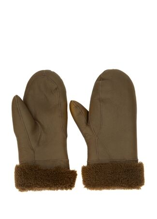 Yves Salomon Kadın Haki Deri Eldiven EU
