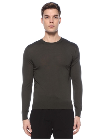 Zegna Erkek Koyu Yeşil Bisiklet Yaka Yün Kazak 52 IT