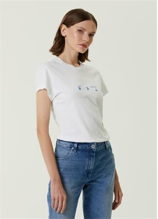 Off-White Kadın Beyaz Bisiklet Yaka Logolu T-shirt S EU