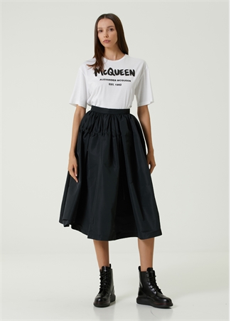 Alexander McQueen Kadın Siyah Drape Detaylı Midi Etek 42 IT Alexander McQueen Kadın Siyah Drape Detaylı Midi Etek 42 IT