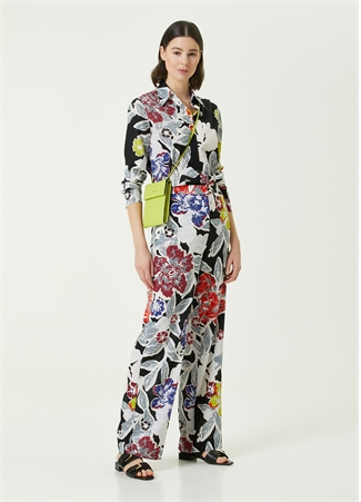 Beymen Collection Kadın Siyah Renkli Çiçek Desenli İpek Pantolon 42 EU