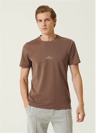 Brunello Cucinelli Erkek Kahverengi Bisiklet Yaka Yazı Detaylı T-shirt M EU