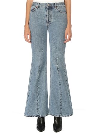 VETEMENTS Kadın Normal Bel Bol Paça Jean Pantolon Mavi XS EU