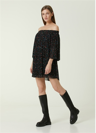 Beymen Club Kadın Siyah Omzu Açık Çiçekli Pilili Mini Şifon Elbise 36 EU Beymen Club Kadın Siyah Omzu Açık Çiçekli Pilili Mini Şifon Elbise 36 EU