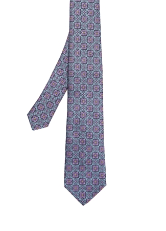 Canali Erkek Mavi Mor Geometrik Desenli İpek Kravat EU Canali Erkek Mavi Mor Geometrik Desenli İpek Kravat EU