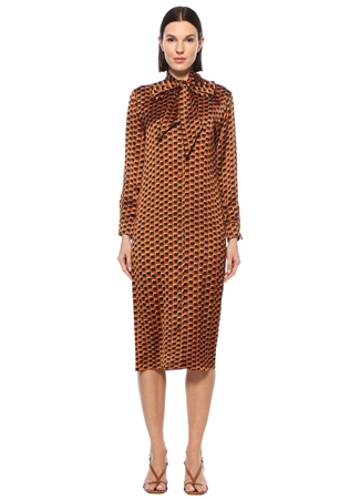 Alexis Kadın Turuncu Geometrik Desenli Midi Elbise S EU