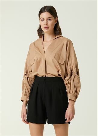 Alexis Kadın Bej V Yaka Kol Detaylı Gömlek S EU