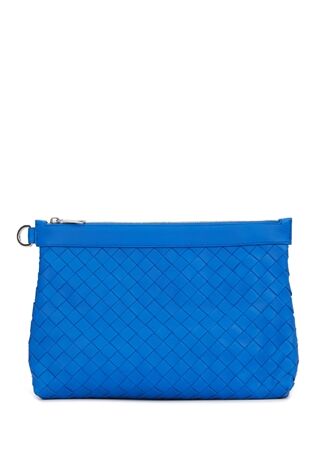 Bottega Veneta Erkek Mavi Örgü Dokulu Deri El Portföyü EU