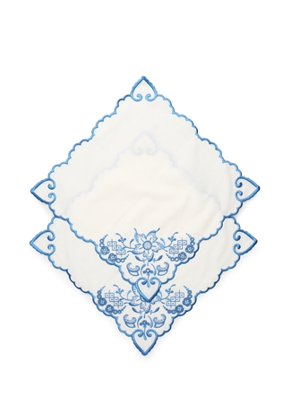 Paon Beyaz Mavi Çiçek Nakışlı 2li Peçete Seti