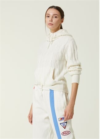 Polo Ralph Lauren Kadın Krem Kapüşonlu Saç Örgü Yün Kazak Bej L EU