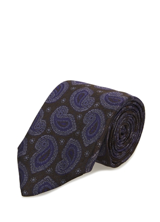 Tino Cosma Erkek Kahverengi Mavi Şal Desenli İpek Kravat EU