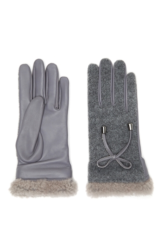 Beymen Club Kadın Gri Fiyonk Detaylı Deri Eldiven EU Beymen Club Kadın Gri Fiyonk Detaylı Deri Eldiven EU
