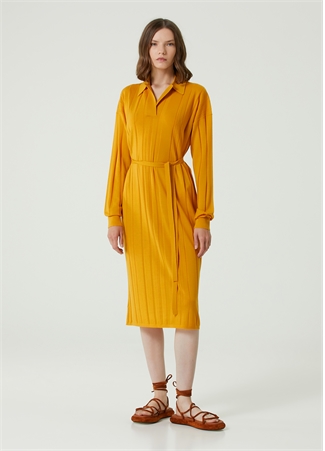 Joseph Kadın Sarı Polo Yaka Midi Triko Elbise XS EU