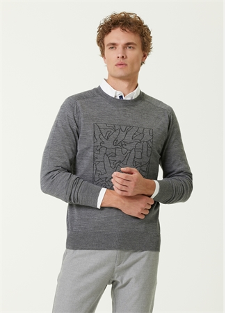 Beymen Club Erkek Gri Melanj Monogram Logolu Yün Kazak XS Beymen Club Erkek Gri Melanj Monogram Logolu Yün Kazak XS