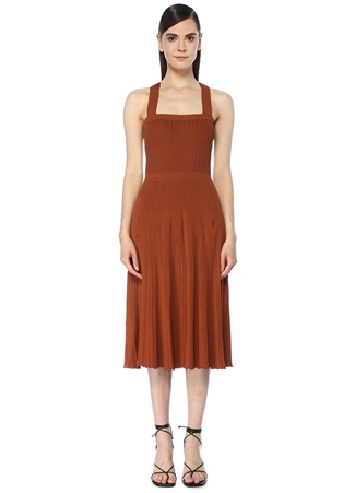 Alexis Kadın Bess Kiremit Kare Yaka Midi Abiye Elbise Kırmızı S EU