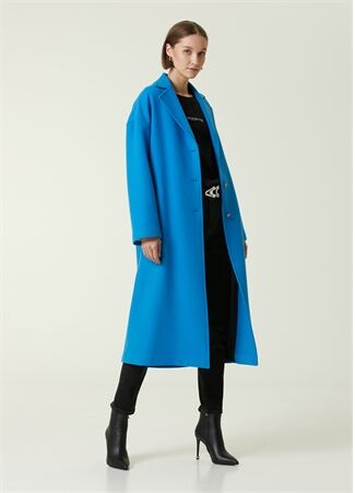 Academia Kadın Mavi Bol Yün Palto 34
