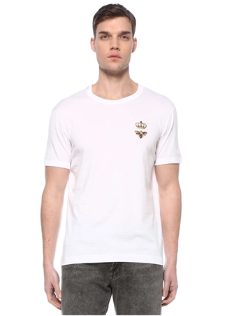 Dolce&Gabbana Erkek Beyaz Patch Detaylı Basic T-shirt 54 IT