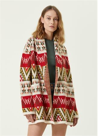 Faraway Kadın Saguaro Kırmızı Jakarlı Yün Hırka M EU