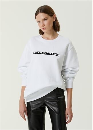 Off-White Kadın Beyaz Bisiklet Yaka Logolu Sweatshirt S EU