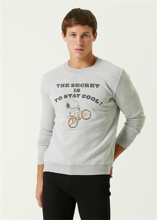 Erkek Gri Figür Baskılı Slogan Detaylı Sweatshirt S EU Erkek Gri Figür Baskılı Slogan Detaylı Sweatshirt S EU