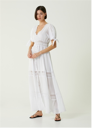Charo Ruiz Kadın Thelma Beyaz V Yaka Dantelli Maksi Elbise S EU