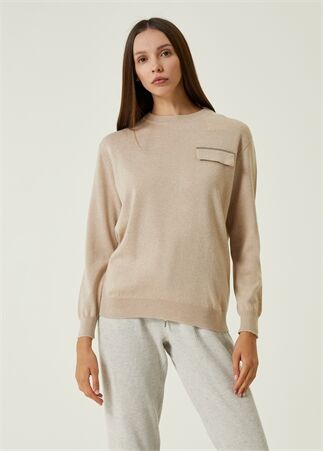 Brunello Cucinelli Kadın Nude Cep Detaylı Kaşmir Kazak Pembe L EU