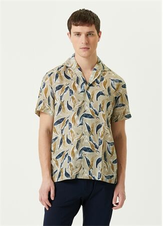 Lardini Erkek Bej Yaprak Desenli Keten Gömlek M EU