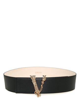 Versace Kadın Siyah Logo Tokalı Deri Kemer 80 EU
