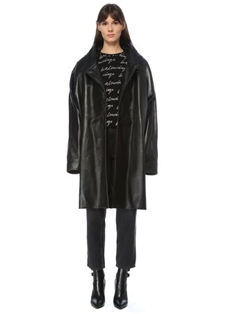 Balenciaga Kadın Siyah Kelebek Yaka Kuşaklı Deri Ceket 34 FR