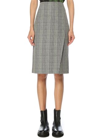 Academia Kadın Gri Ekose Desenli Yırtmaçlı Midi Etek Yeşil 42