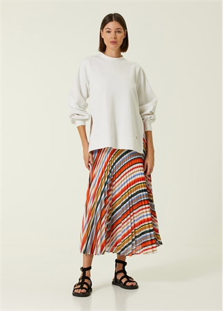 Victoria by Beckham Kadın Çizgili Pilili Midi Etek 0 US Victoria by Beckham Kadın Çizgili Pilili Midi Etek 0 US