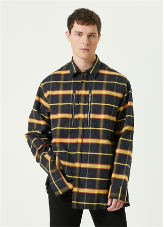 Givenchy Erkek Lacivert Sarı Ekoseli Logo Desenli Gömlek 38 IT Givenchy Erkek Lacivert Sarı Ekoseli Logo Desenli Gömlek 38 IT