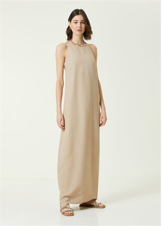 Brunello Cucinelli Kadın Bej Sırtı Askılı Maxi Elbise Xs Eu
