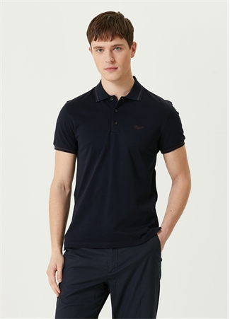 Zegna Erkek Lacivert Polo Yaka Logo Nakışlı T-shirt 48 It