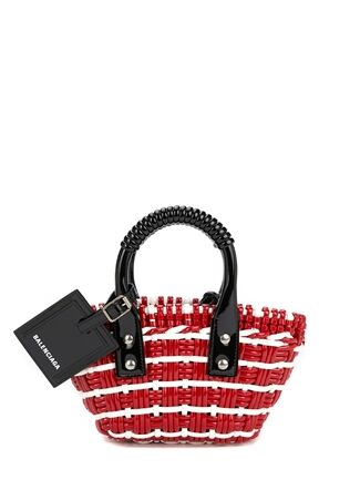 Balenciaga Kadın Siyah Kırmızı Hasır Dokulu Omuz Çantası EU