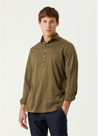 Lardini Erkek Haki Polo Yaka Sweatshirt Yeşil XL EU