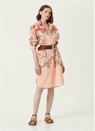 Etro Kadın Pembe Desenli Midi Gömlek Elbise Xs Eu