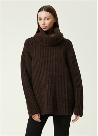 Michael Kors Kadın Kahverengi Balıkçı Yaka Kaşmir Kazak M EU