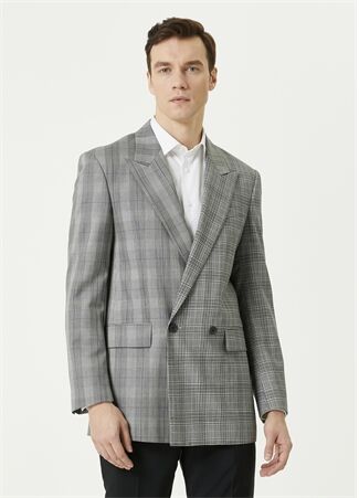 Juun.j Erkek Gri Ekoseli Yün Ceket Siyah 46 It