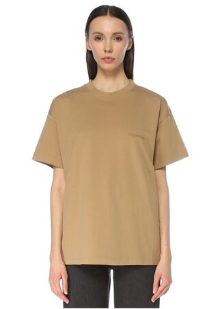Balenciaga Kadın Kamel Bisiklet Yaka T-shirt Bej XS EU