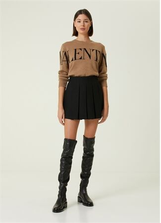 Valentino Kadın Siyah Pilili Mini Yün Etek 42 IT
