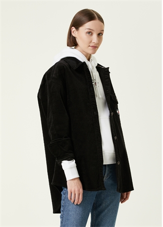 Tommy Jeans Kadın Siyah Fitilli Kadife Dış Gömlek L EU Tommy Jeans Kadın Siyah Fitilli Kadife Dış Gömlek L EU